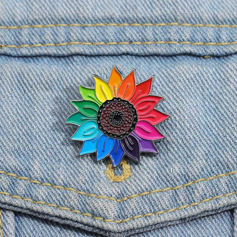 Rainbow-colored Sunflower Enamel Brooch Flower Art Badge Pin Jewelry ...