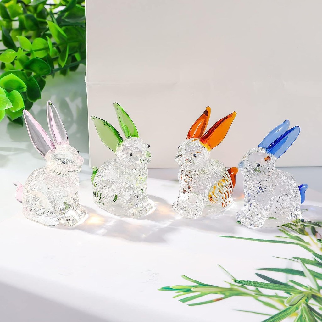Easter Decor Glass Animal Bunny Statue Crystal Rabbit Figurines ...