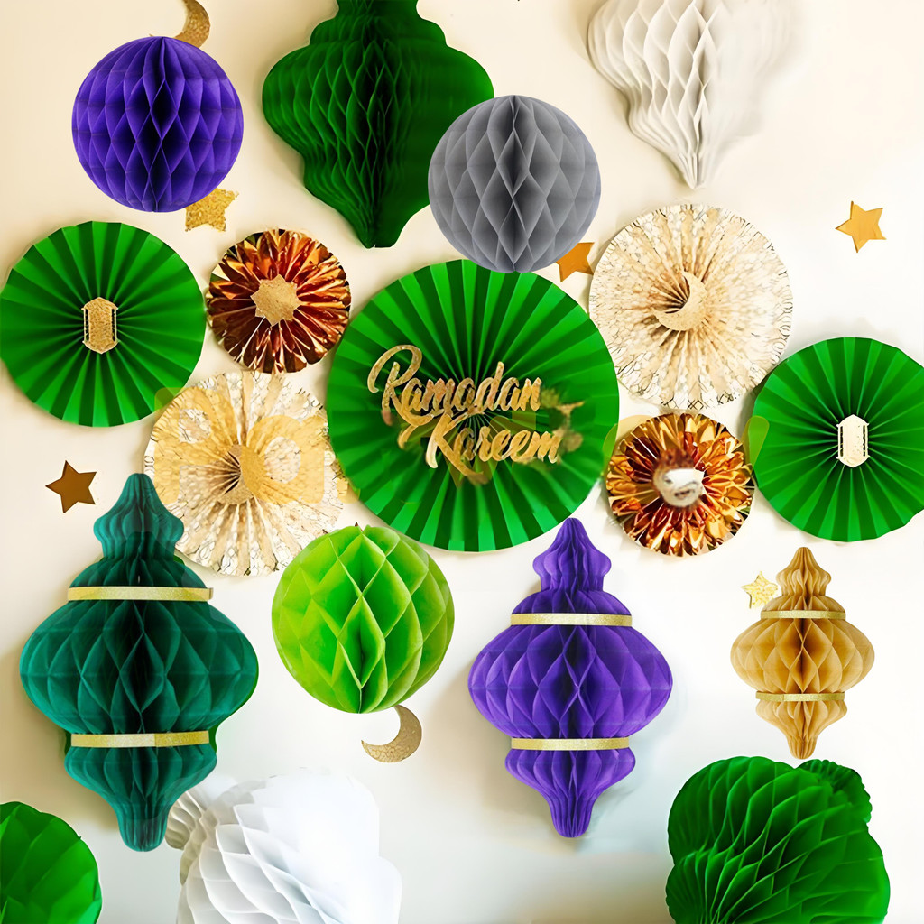 2025 Raya Decoration Paper Fan Flower Set Ramadan Wall Stickers Eid ...