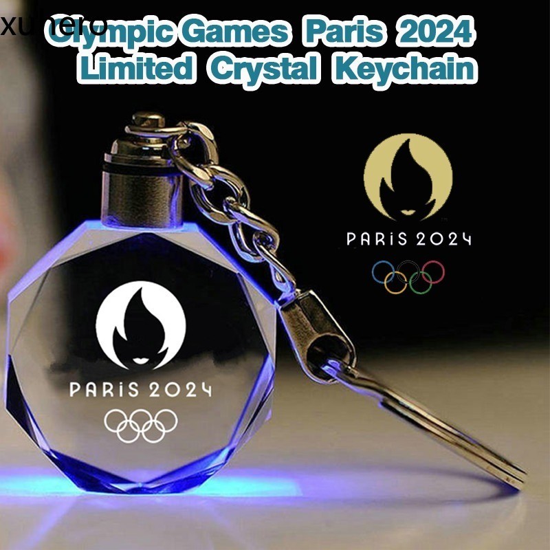 Olympic Paris 2024 keychain LED light 7 colors crystal custom keychain ...