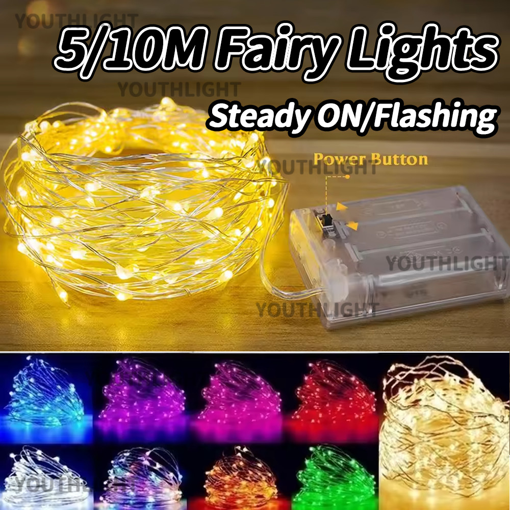 5/10m Led light strip Lampu raya 100LED Battery Operated Fairy light ...