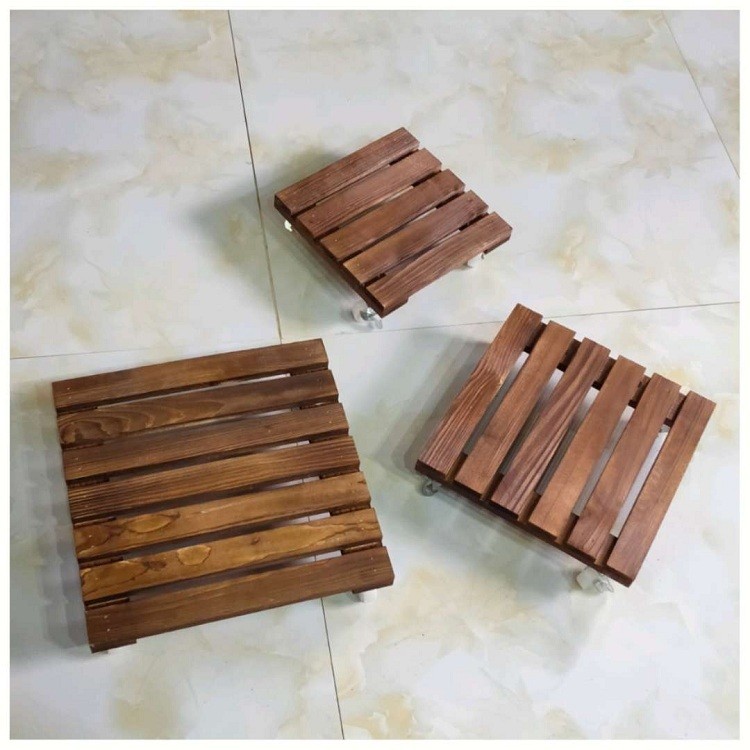 Dulang Periuk Bunga Pusing Bulat Kayu Pepejal dengan Roda, Dirian ...