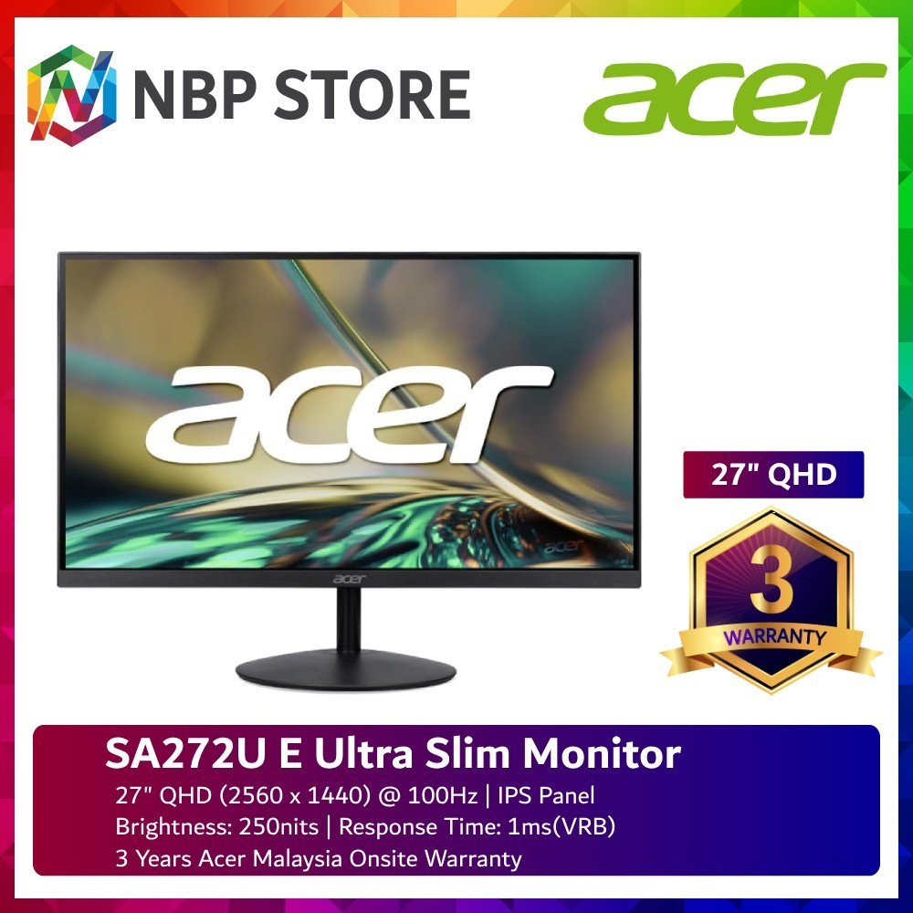 Acer SA272U E 27" QHD IPS 100Hz Ultra Slim Monitor Black ( Speaker ...