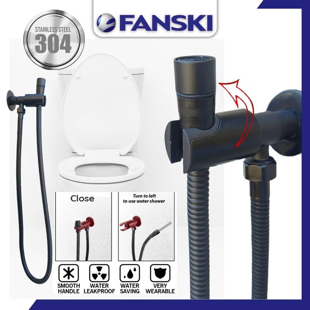 BLACK-304568SS Stainless Steel 304 Two Way Tap with Nozzle Bathroom ...