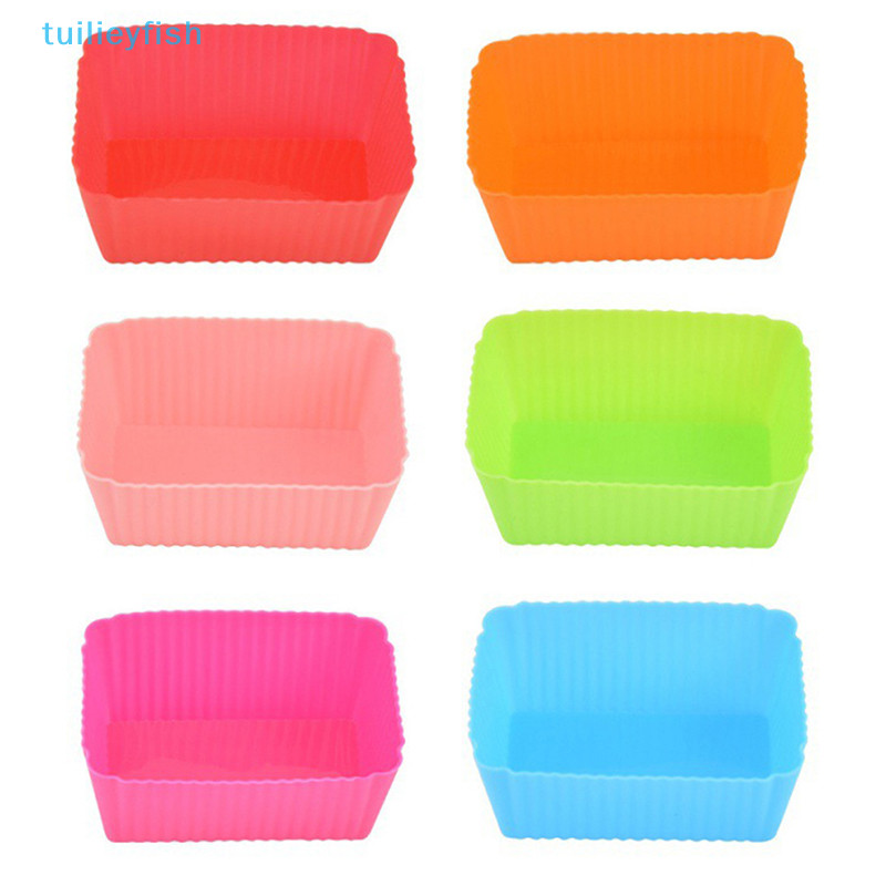 【tuilieyfish】 6PCS Silicone Rectangle Cake Mould Soft Muffin Cupcake ...