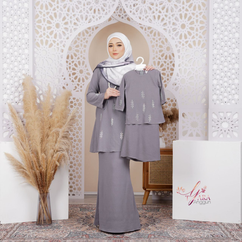 GREY KELABU BAJU RAYA 2024 BAJU GREY KEKURUNG MODEN IRONLESS PLUS SIZE ...