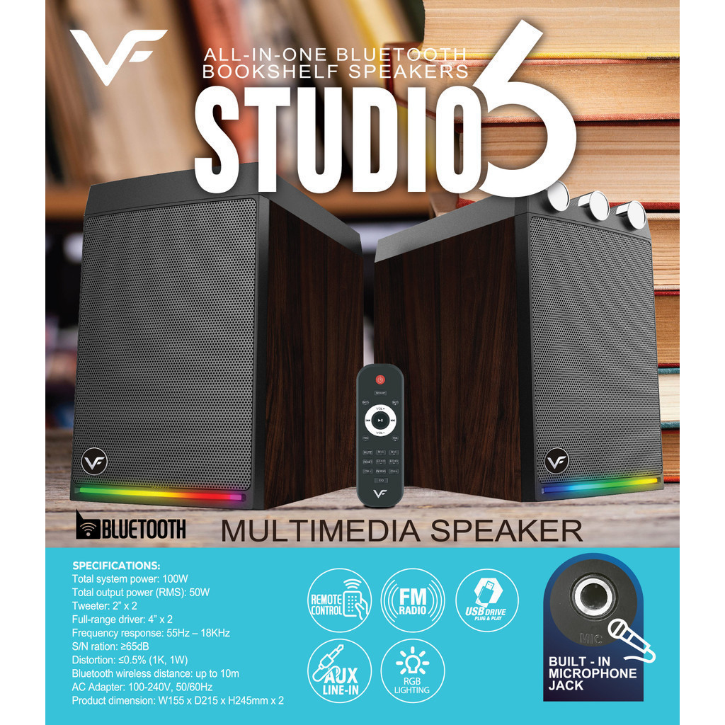 Vinnfier VF Studio 6 Bookshelf RGB Light Effect 100W 2.0 bluetooth ...