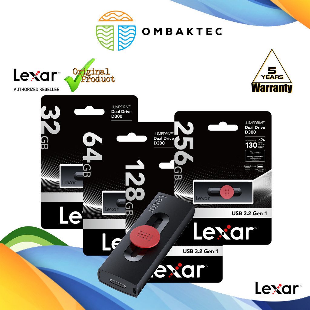 Lexar D300 JumpDrive Dual Drive USB 3.2 Type-C - 32GB / 64GB / 128GB ...