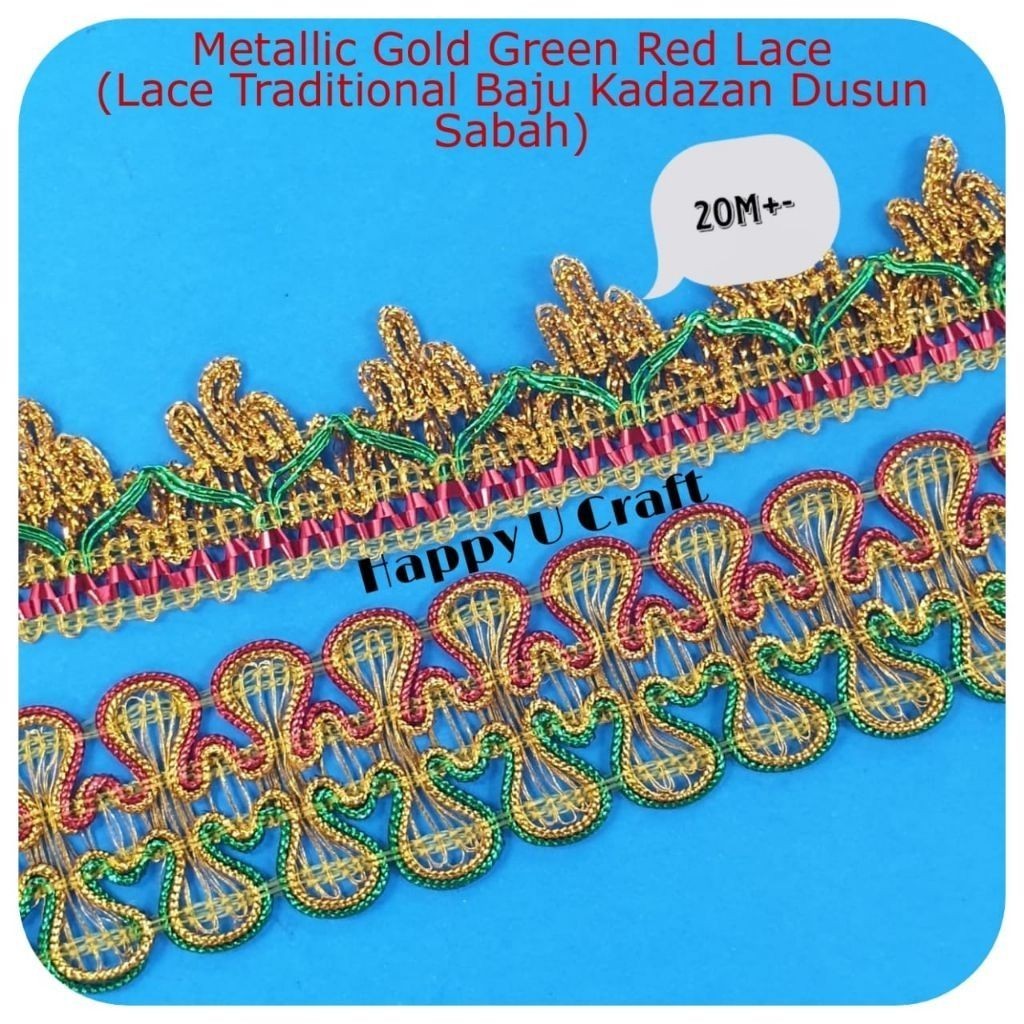 (Ready Stock)Metallic Gold Green Red Lace/Renda Warna Emas Merah Hijau ...