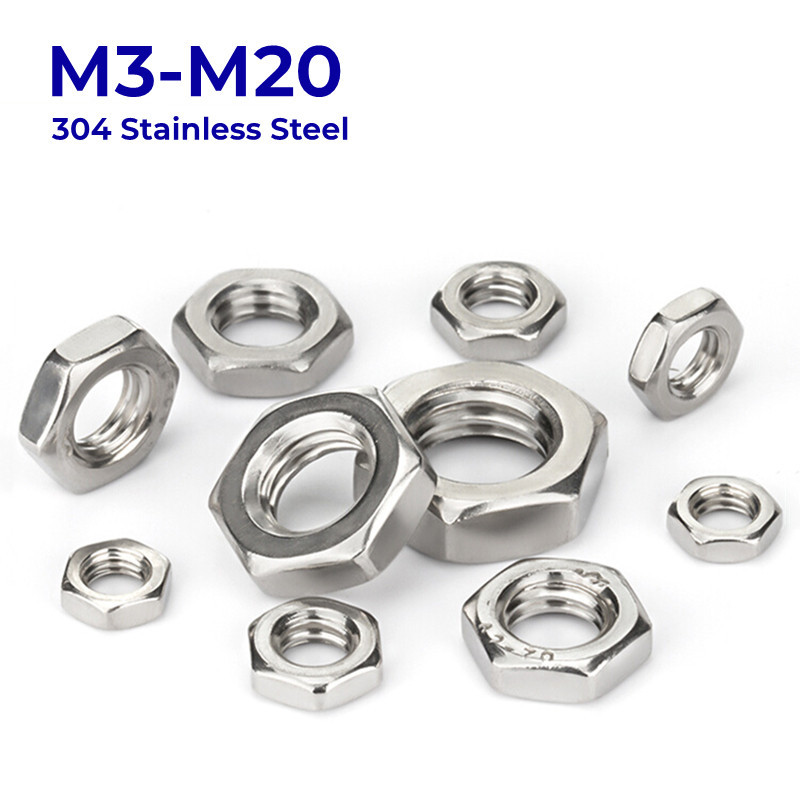 304 Stainless Steel Flat Hex Hexagon Thin Nut M3 M4 M5 M6 M8 M10 M12 ...
