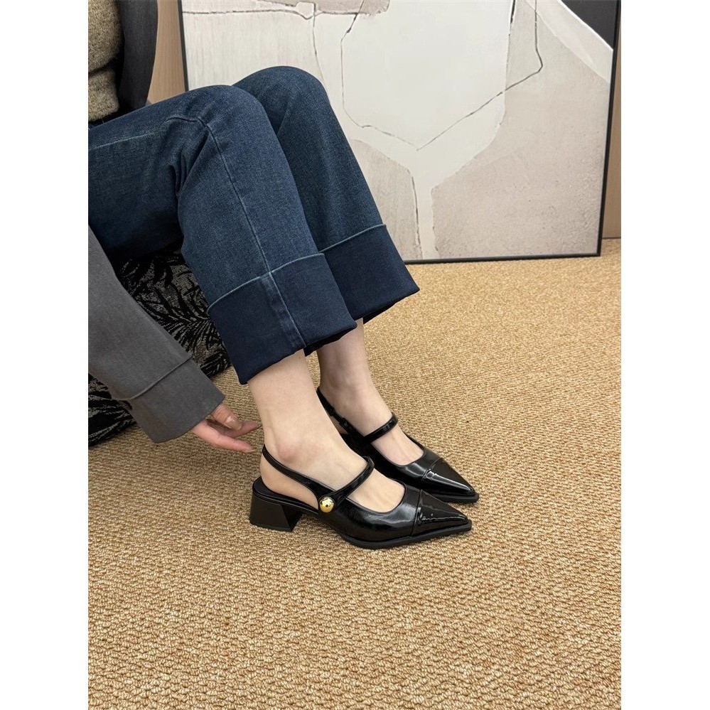 Women High Heel Sandals Korean Version Fashion Pointed Toe Thick Heel ...