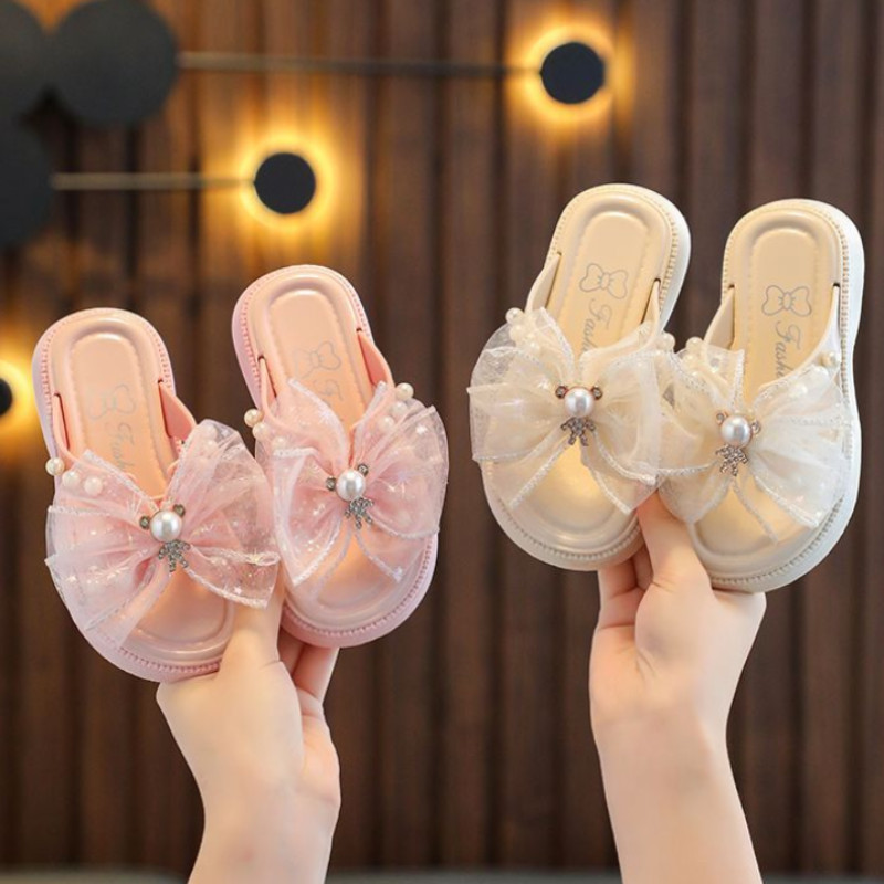 Children Slippers Girls Bow Princess Style Home Indoor Anti-slip ...