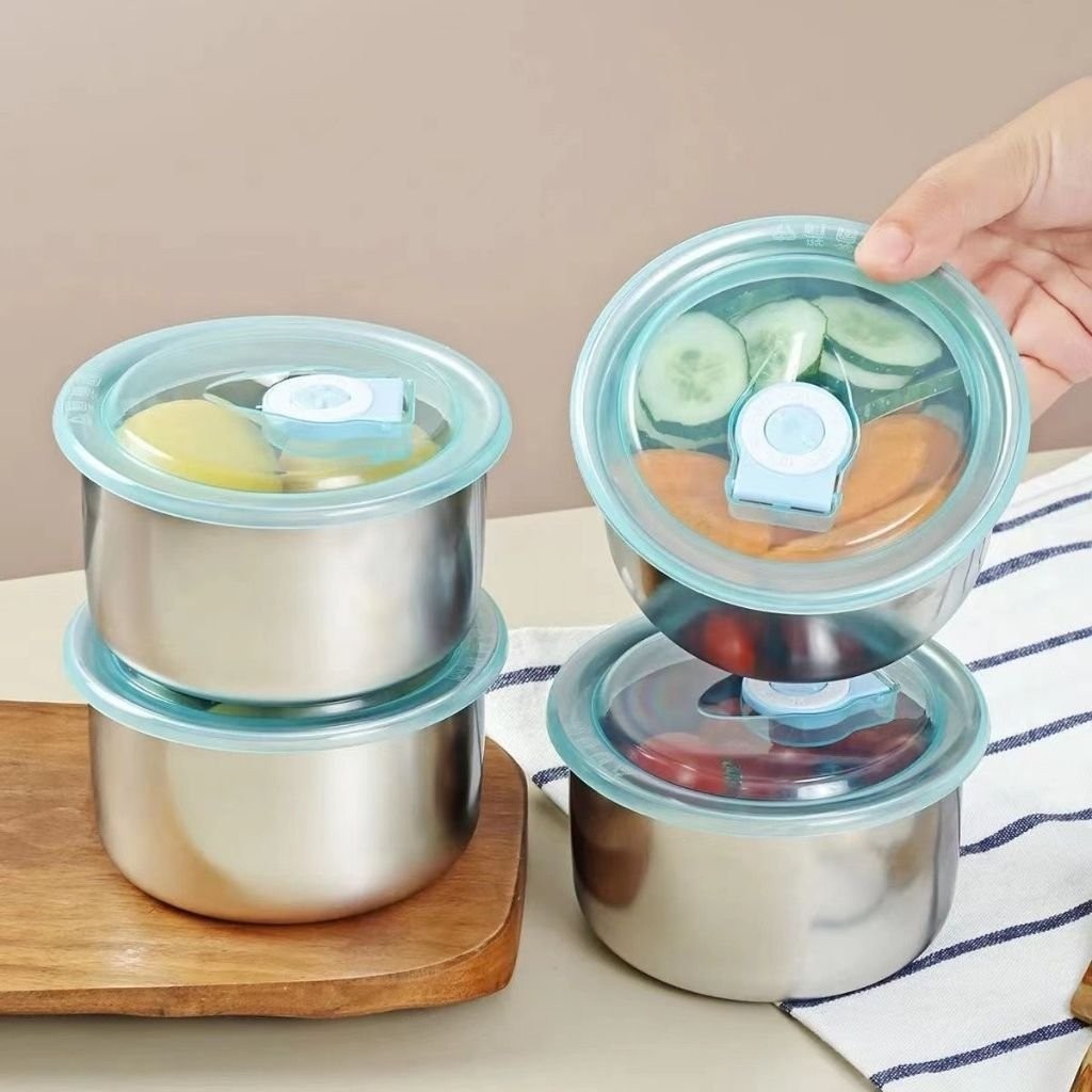 304 stainless steel round food container with lid and vent button ...