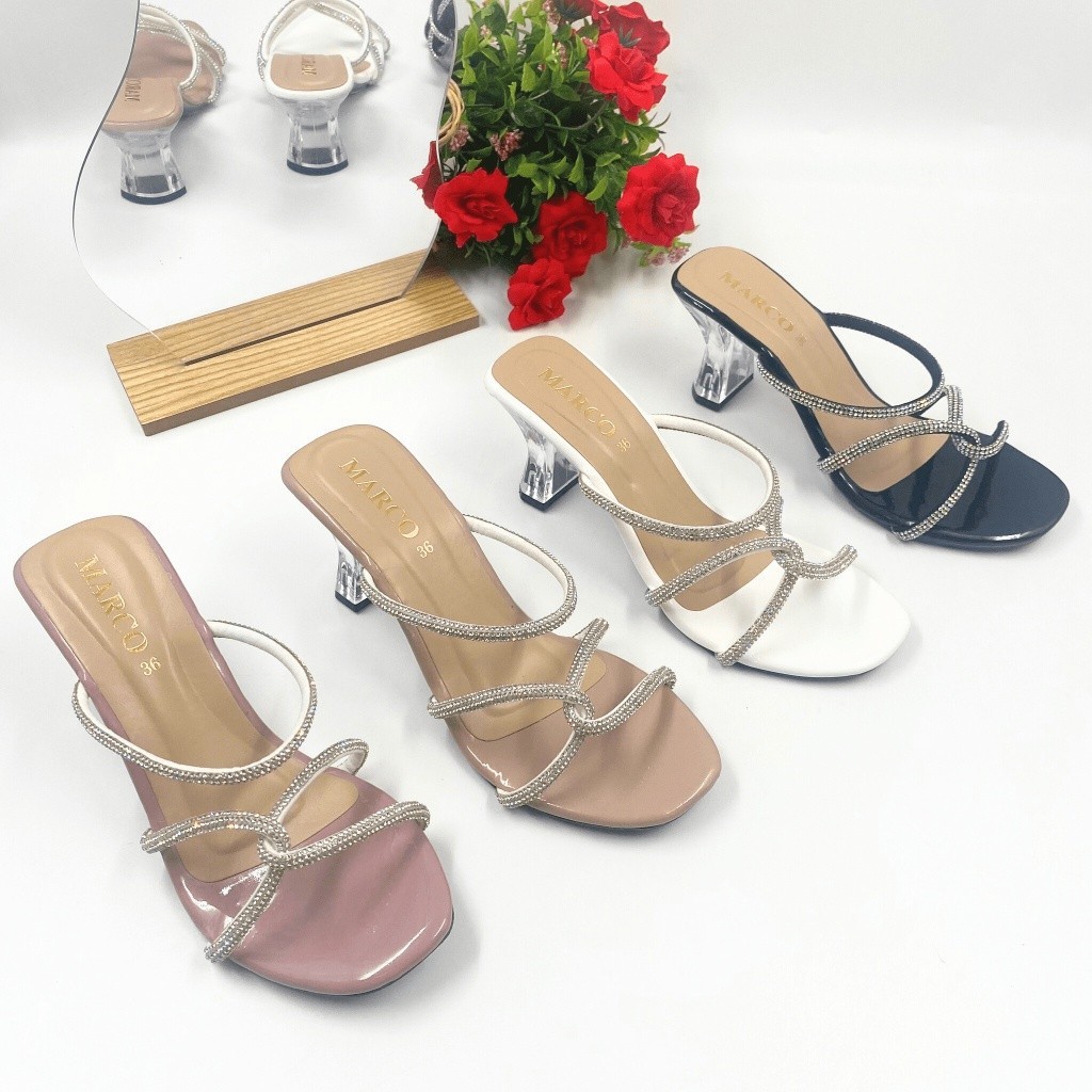 MARCO Brand Glass Heels Model B1030 2 Inches High Elegant Diamond Strap ...