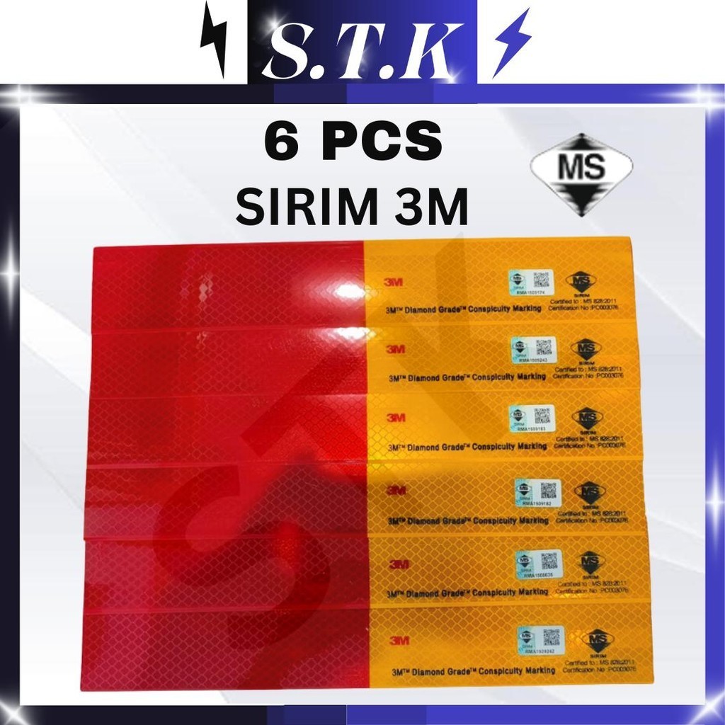 6 PCS (1 SET) 3M SIRIM Side Marking Reflective Sticker / J5 TYPE 5 ...