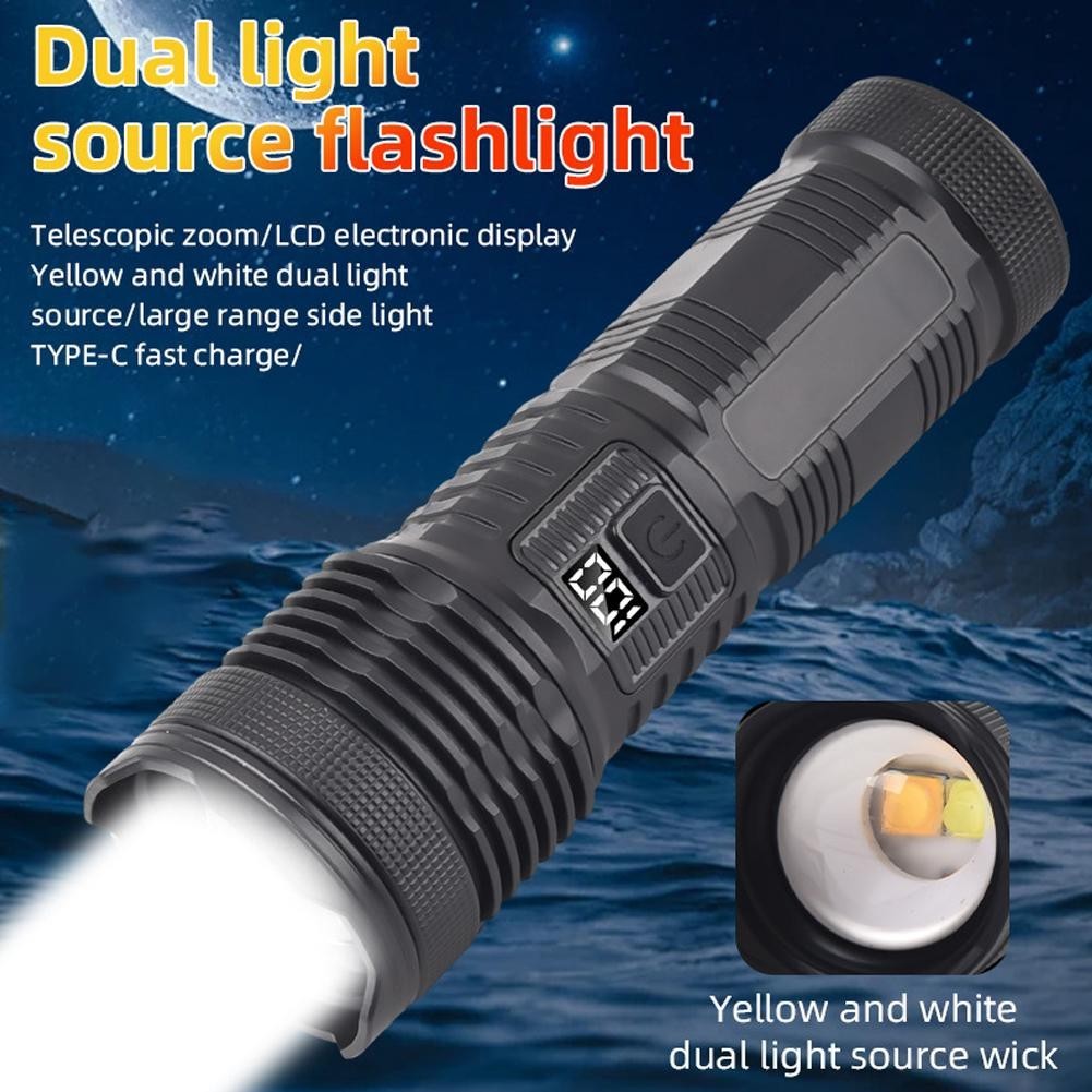 Dual Light Source Strong Light Flashlight Portable Work Light TYPE-C ...
