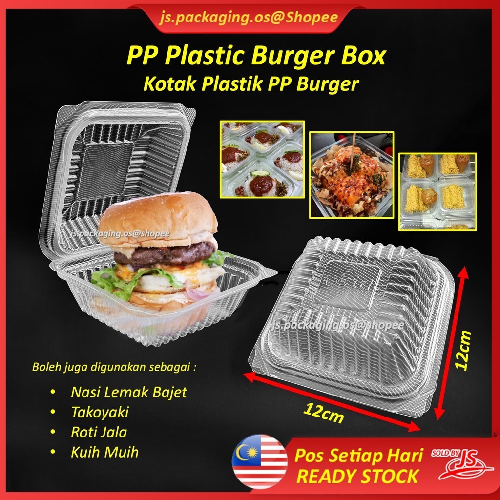 Disposable PP Burger Box with Lock Plastic Food Box Kotak Burger ...