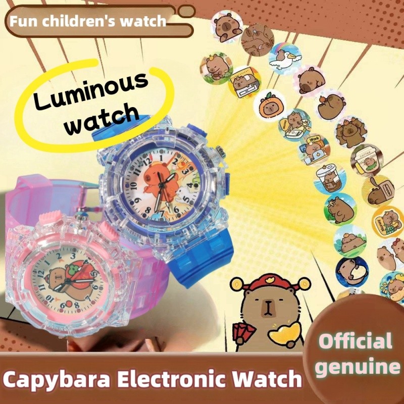 Kids Digital Watch Cartoon Capybara Shockproof LED Luminous Day Night ...