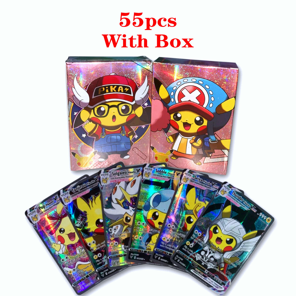 55Pcs Pokemon Anime Holographic Cards, Pikachu Characters, Cosplay ...