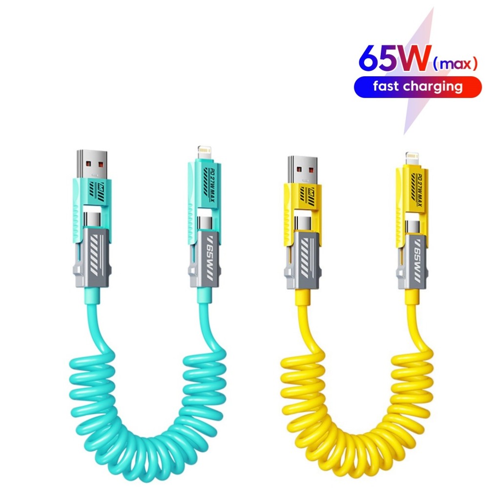 65W 4 in 1 Car Carplay Spring Data Cable USB Type C Car Spring ...