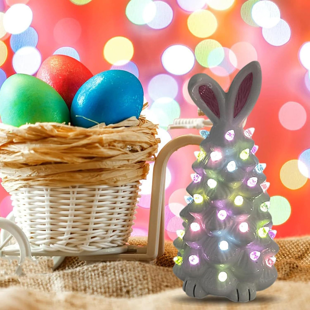 Lights Up Easter Bunny Tree Pre-Lit Rabbits Figurines Statues For ...