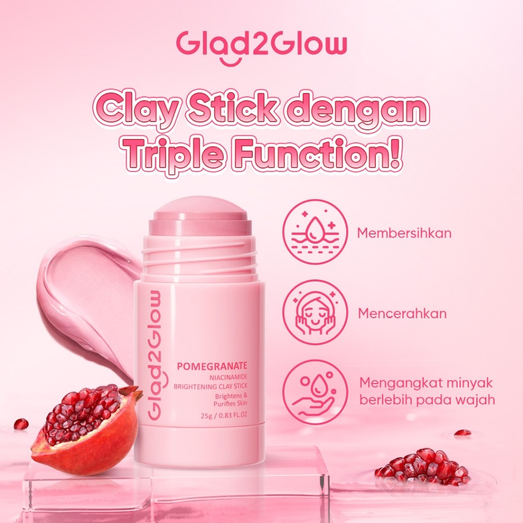 [100% Ori] Glad2Glow Pomegranate Niacinamide Brightening Clay Stick 25g Mask G2G Facial ...