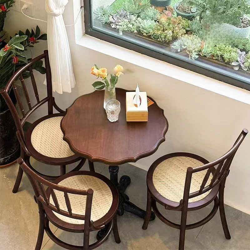 Meja Makan Kafe Kayu Pejal Tema Retro Amerika Perabot Restoran Barat ...
