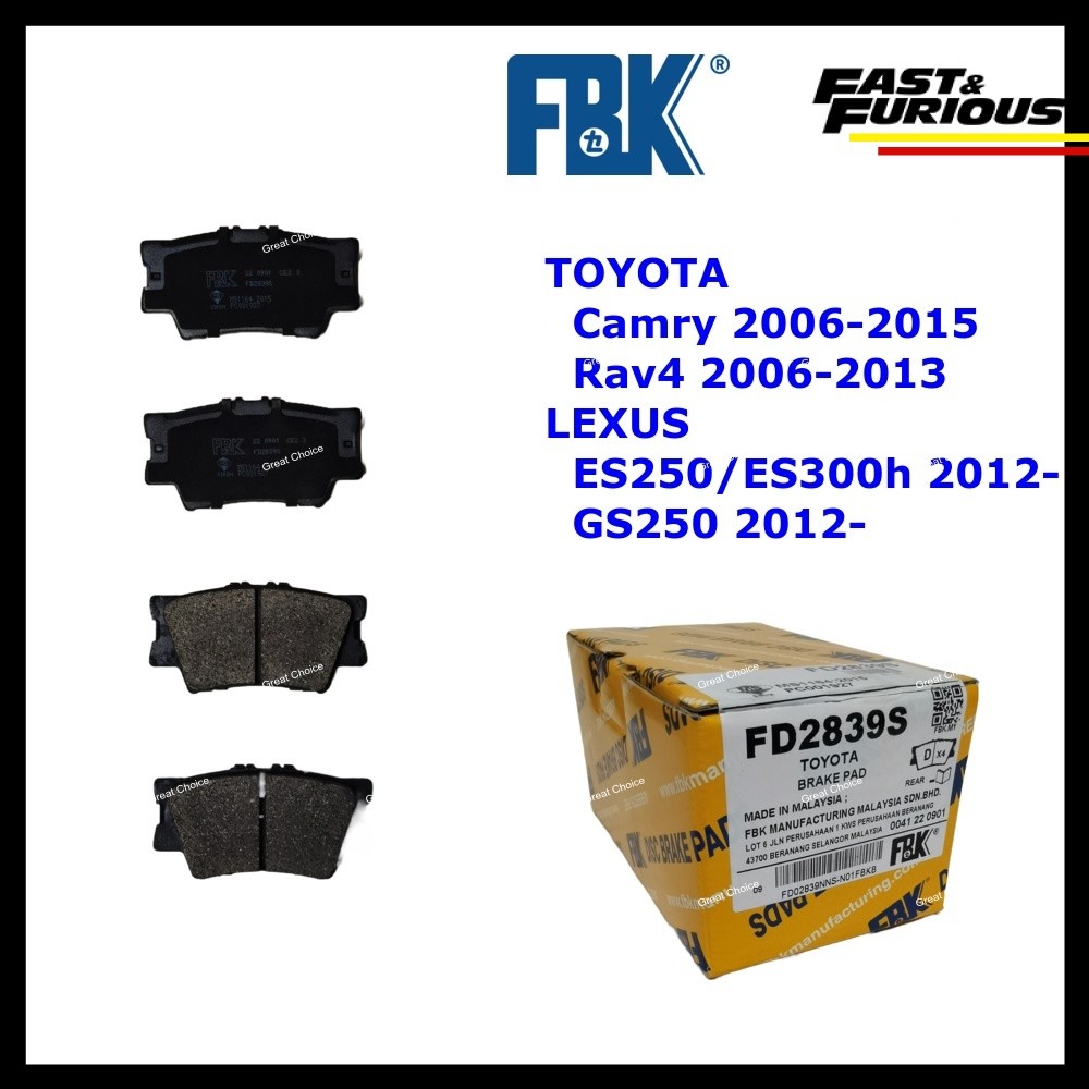 Ori FBK Camry ACV40 ACV41 Rear Disc Brake Pad ACV51 RAV4 ACA30 ACA31 ...