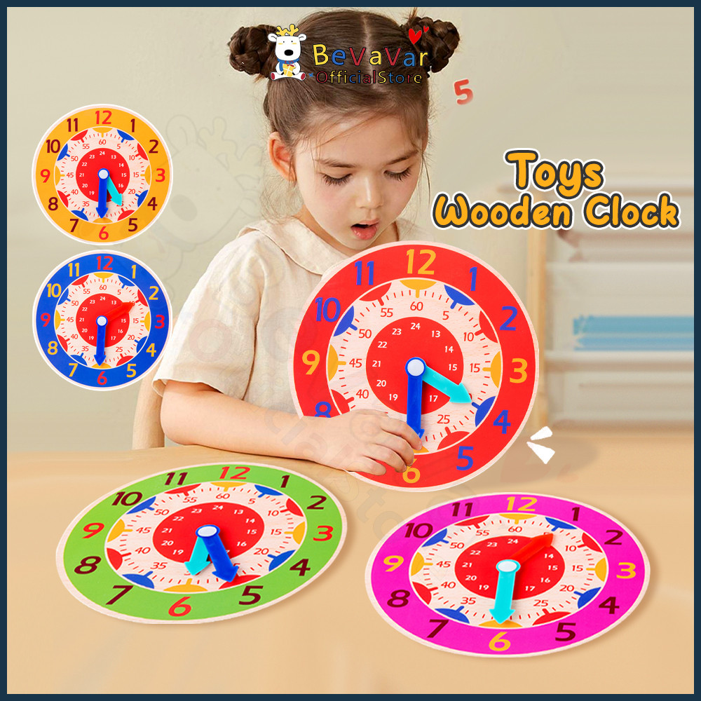 BEVAVAR Clock Model Toy Preschool Teaching Clock Model Toy Wooden Clock ...