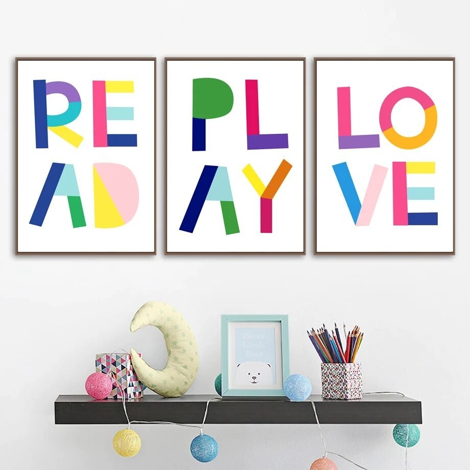 Nordic Cartoon Painting Colorful Reading Game Love Quotes Quality ...