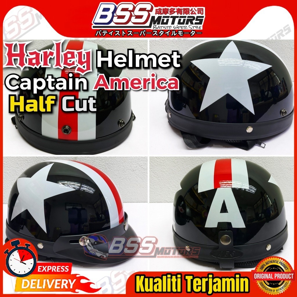 Helmet Half Cut Harley Steng Kura with cutting Design MHR Captain ...