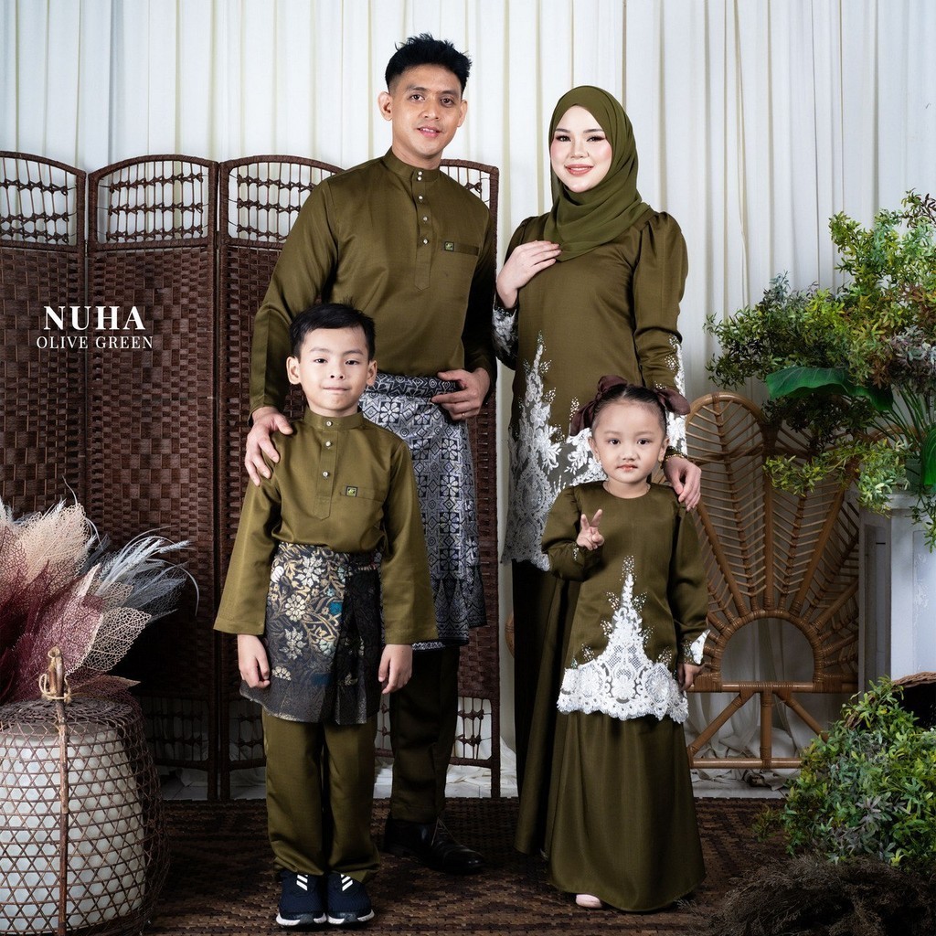 SET FAMILY RAYA KURUNG NUHA OLIVE GREEN- BAJU RAYA SEDONDON | Shopee ...
