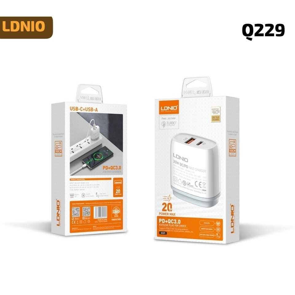 LDNIO Q229 Dual Ports USB + PD20W FAST TRAVEL CHARGER | Shopee Malaysia