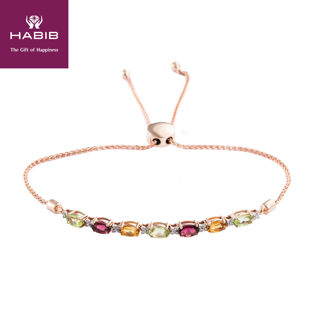 HABIB Multi Coloured Gemstone and Diamond Bolo Bracelet in 375/9K Rose ...