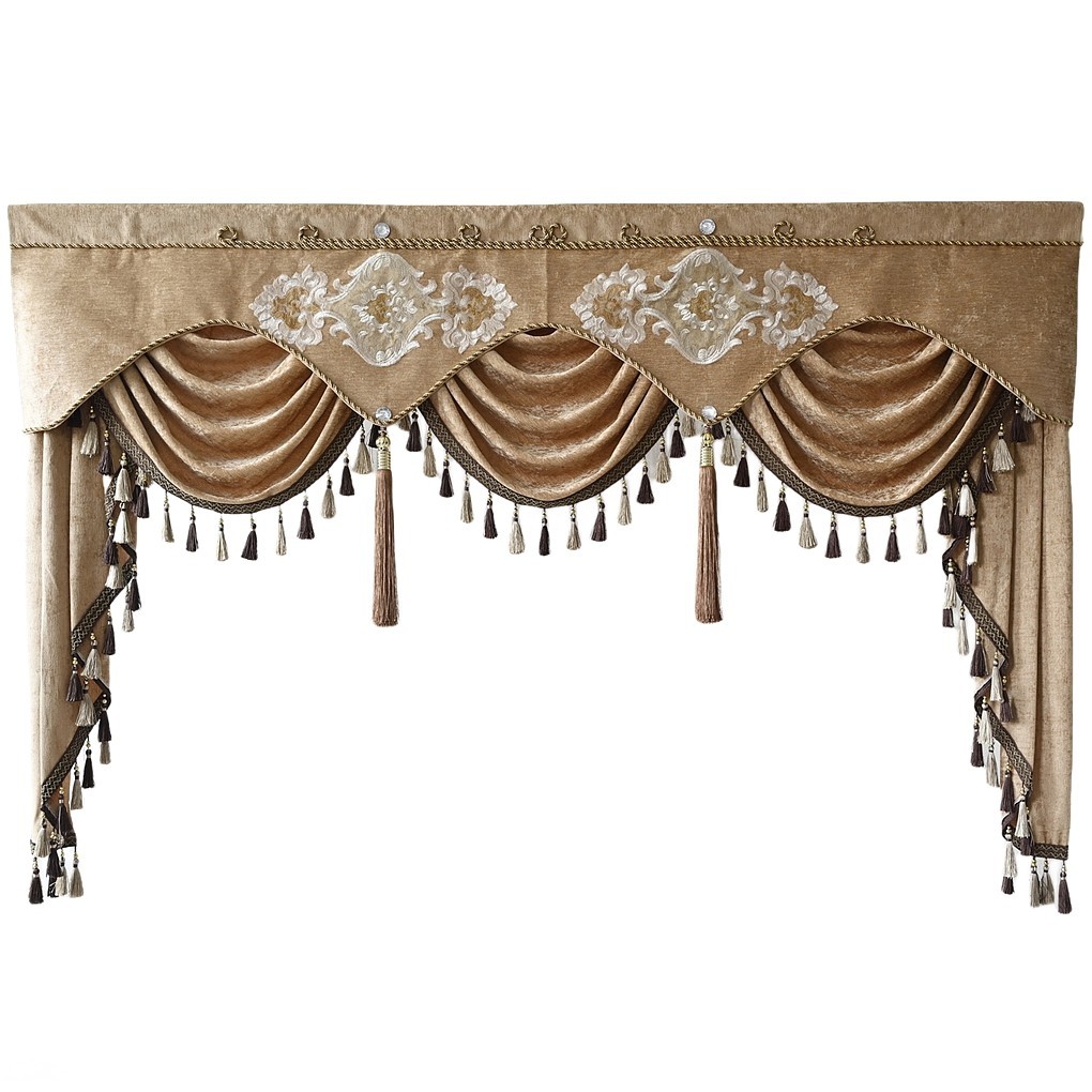 European Style Luxury Brown Blackout Chenille Waterfall Valance for ...