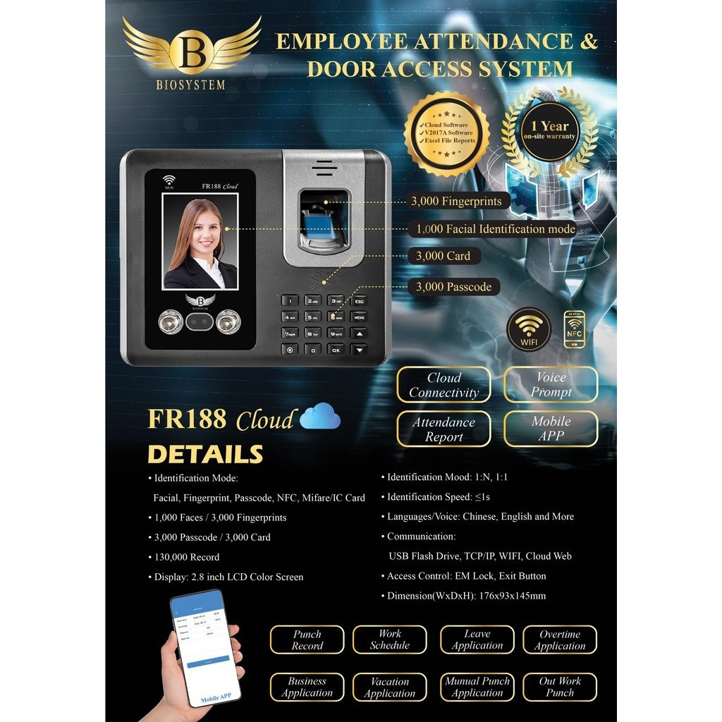 BIOSYSTEM FR188 CLOUD FINGER PRINT RECOGNITION TIME ATTENDANCE - Finger, ID Card & Password ...