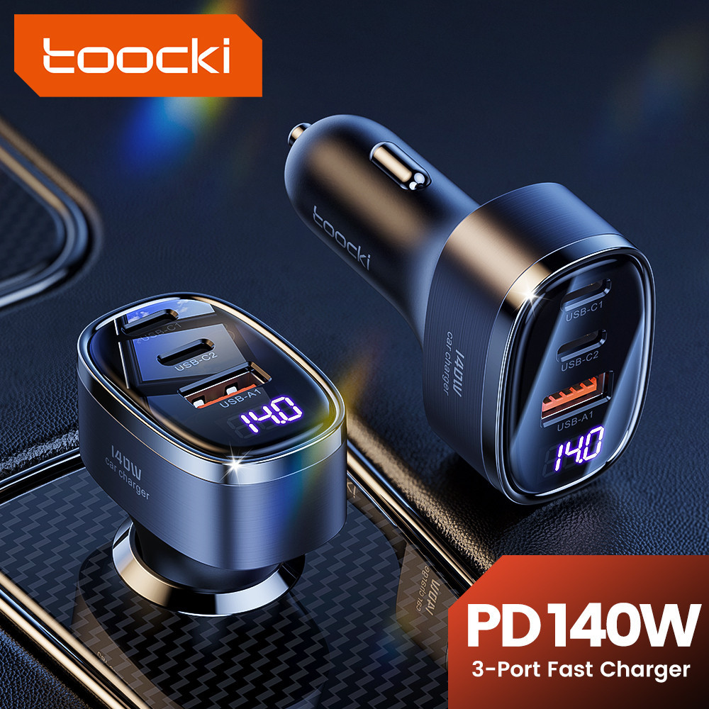 Toocki 140W Digital Display Car Charger 3-Port USB C Fast Charging QC3 ...