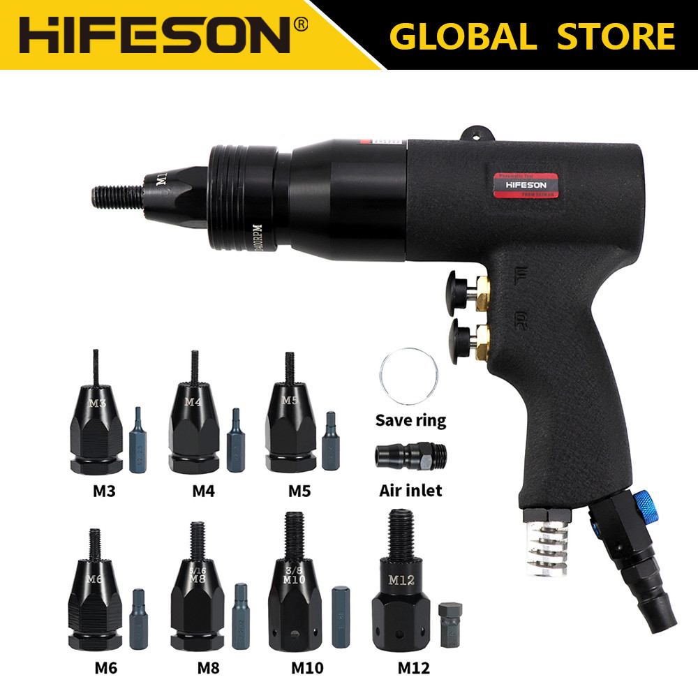 HIFESON Pneumatic Air Rivet Gun Blind Riveting Gun Flat Nuts Riveter Rivnut Tool Kit For M3 M4 ...