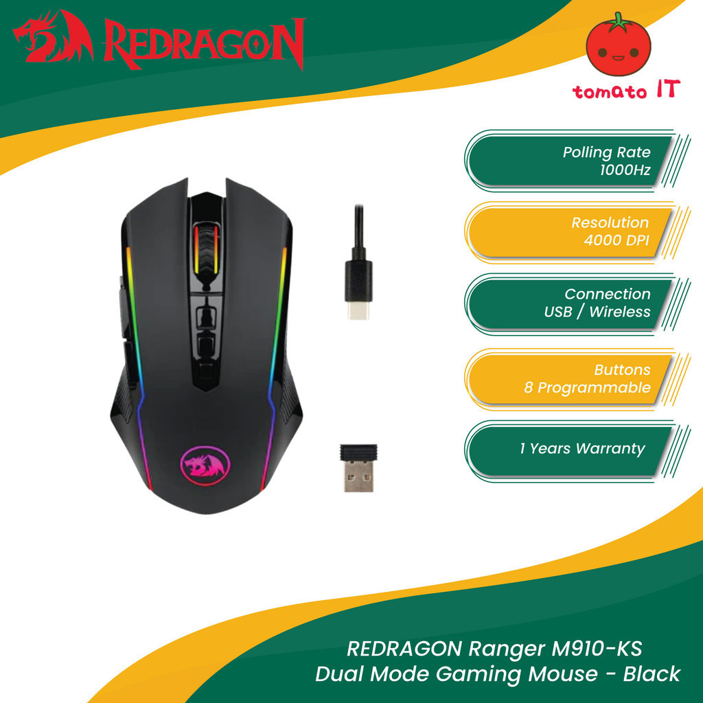 REDRAGON M910-KS Ranger Dual Mode Gaming Mouse - Black | Shopee Malaysia