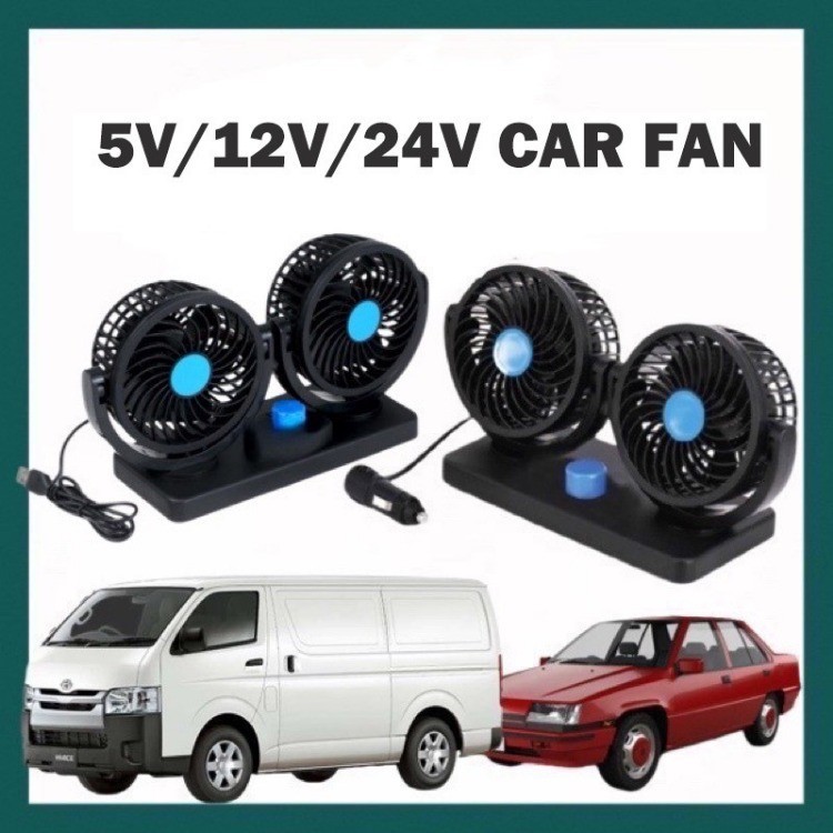 Car Fan Double Head USB Large Wind 5V 12V 24V Van Truck Electric ...