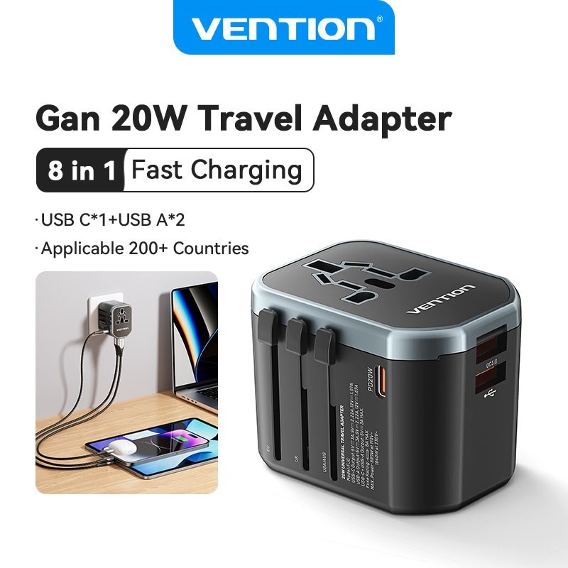 Vention Universal Travel Adapter PD 20W All in One Worldwide Travel ...