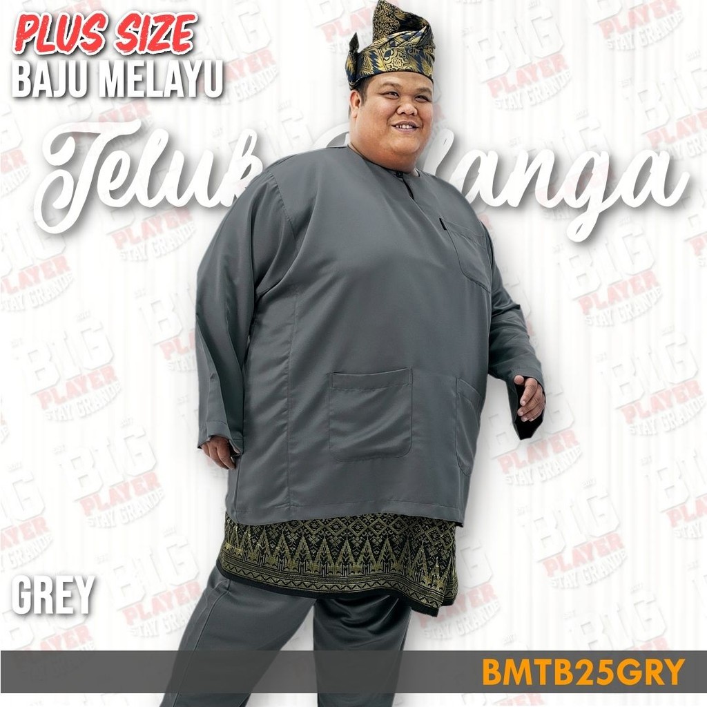 (3XL to 9XL) Plus Size Baju Melayu Teluk Belanga Sepasang Color Grey Code BMTB25GRY | Shopee ...