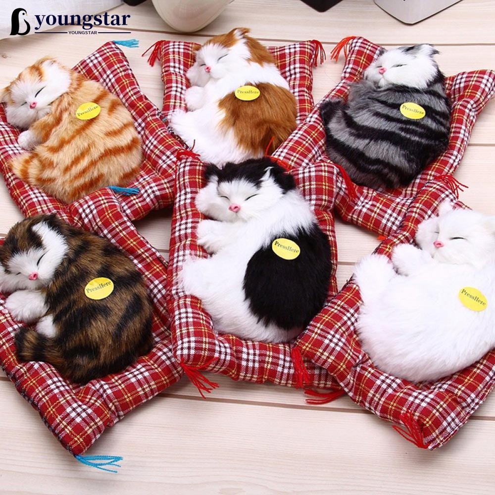 YOUNGSTAR Simulation Animal Doll Plush Sleeping Cats Toy with Sound ...
