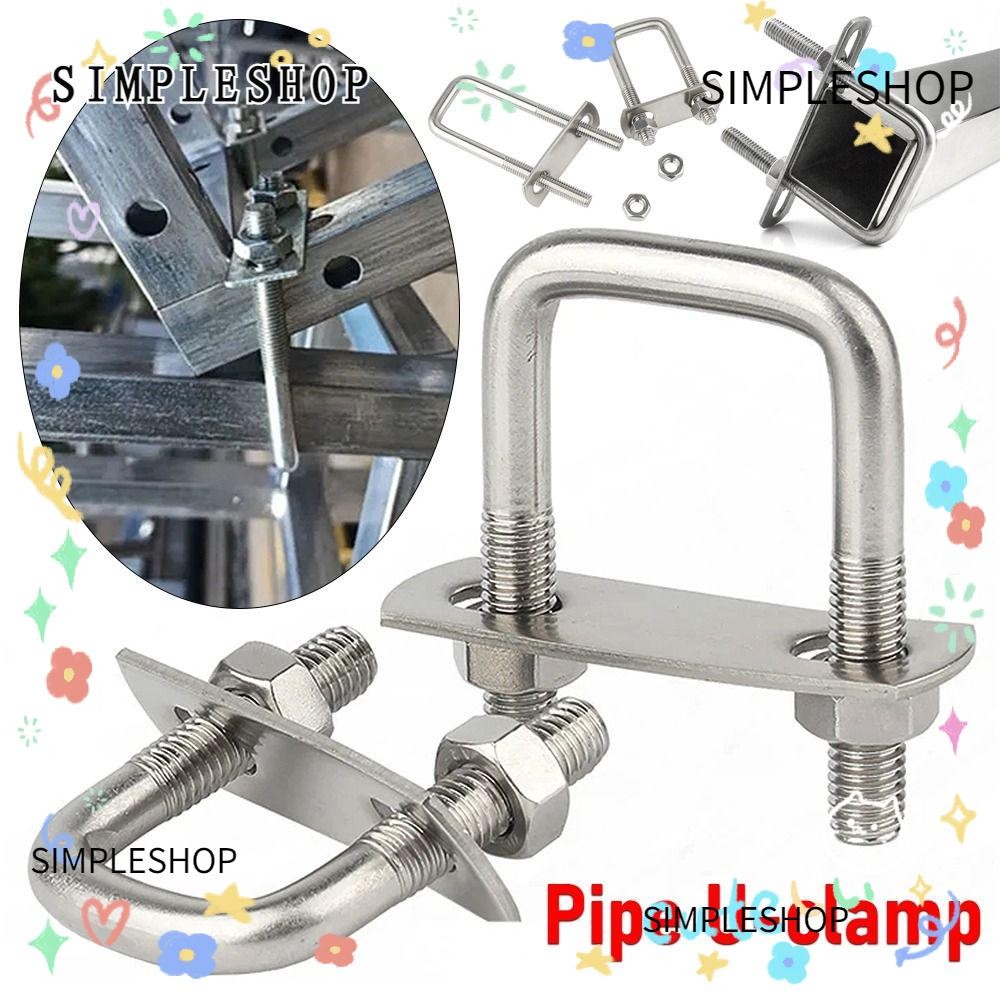 SIMPLESHOP 2Sets Pipe U-clamp, Screw Right Angle U-bolt Square Clamp, With Baffle Iron M6 Squa ...
