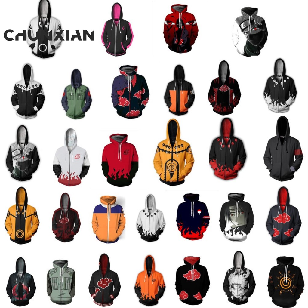 Hot Anime Naruto 3D Zip Jackets Cosplay Costumes Men Hoodies ...