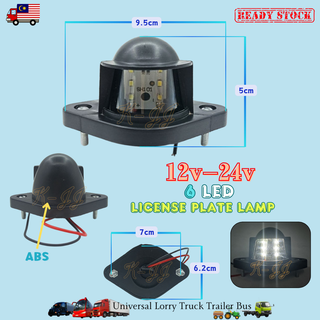 12V/24V License Plate Lamp Universal 6 LED Light Lampu Lesen ABS Base ...