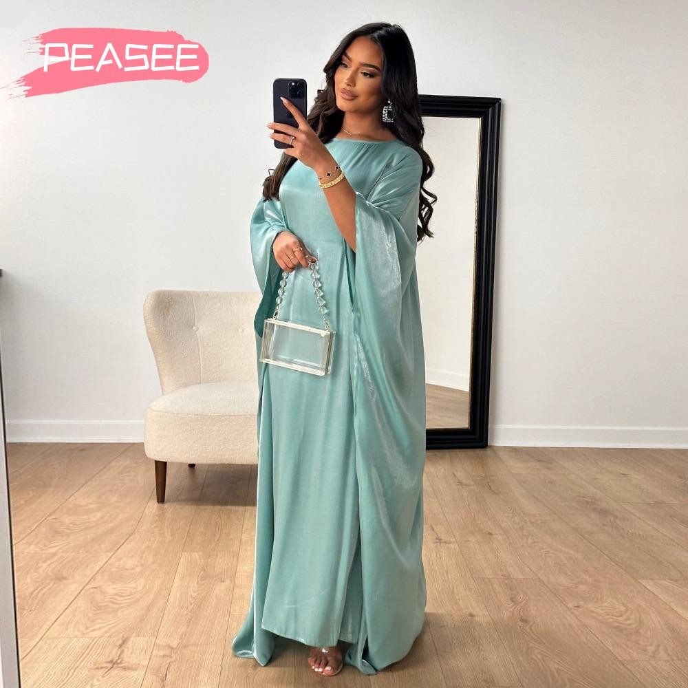 [PEASEE] Marocain Robe, Batwing Shiny Muslim Maxi, Modest Luxury Abaya Dubai Ramadan Eid Kaftan ...