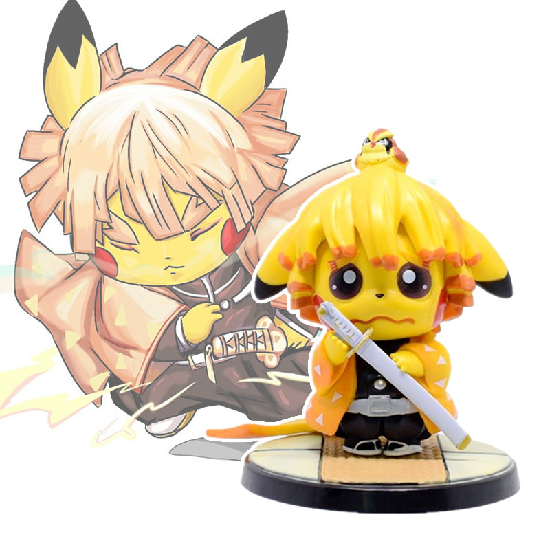 15CM Anime Demon Slayer Kimetsu no Yaiba Figure Zenitsu Cos Pikachu ...