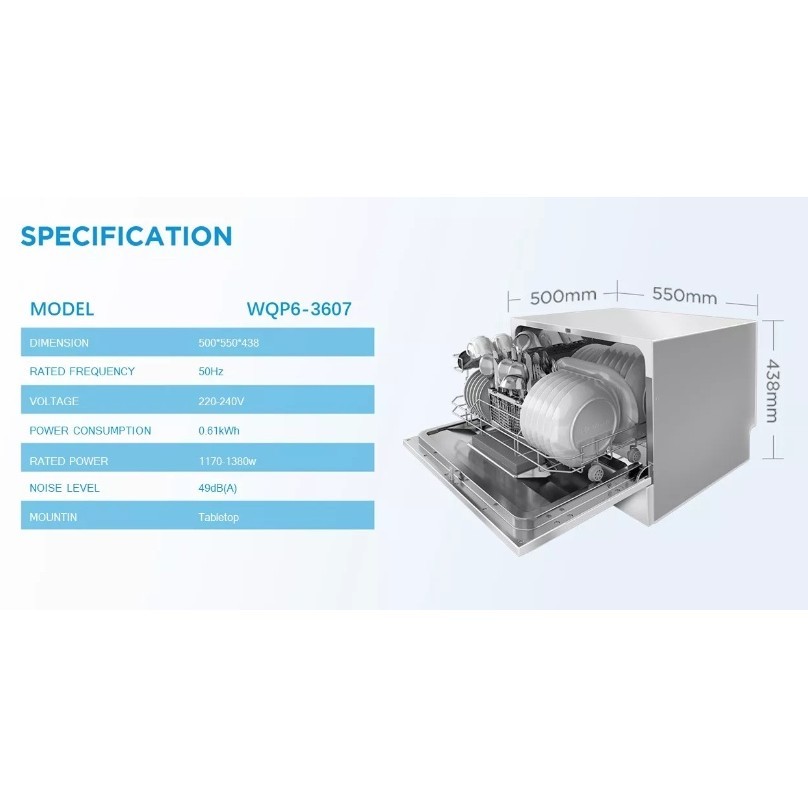 Midea WQP6-3607 Tabletop Dishwasher With 6 Place Settings | Shopee Malaysia