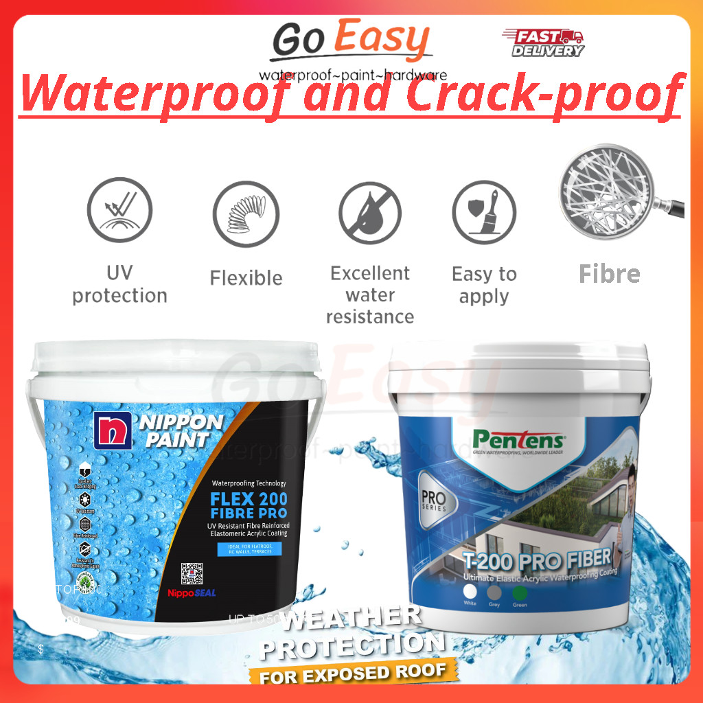 5KG Pentens Elastomeric Waterproofing Coating T200 PRO FIBER / Nippon Waterproofing NippoSEAL ...